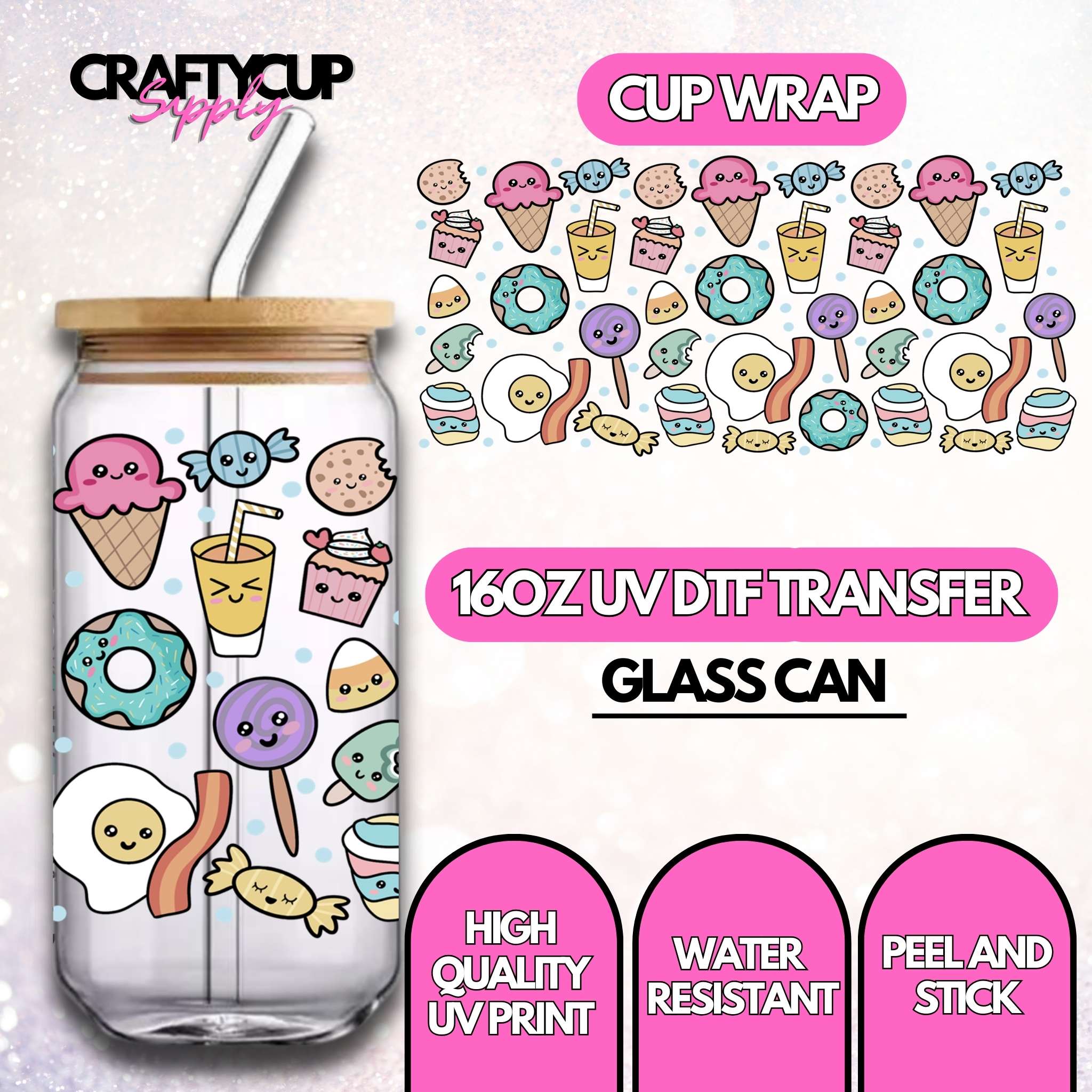 Libbey Glass Can | 16oz Bamboo Lid | UV DTF Design Vinyl Wrap – CraftyCupSupply