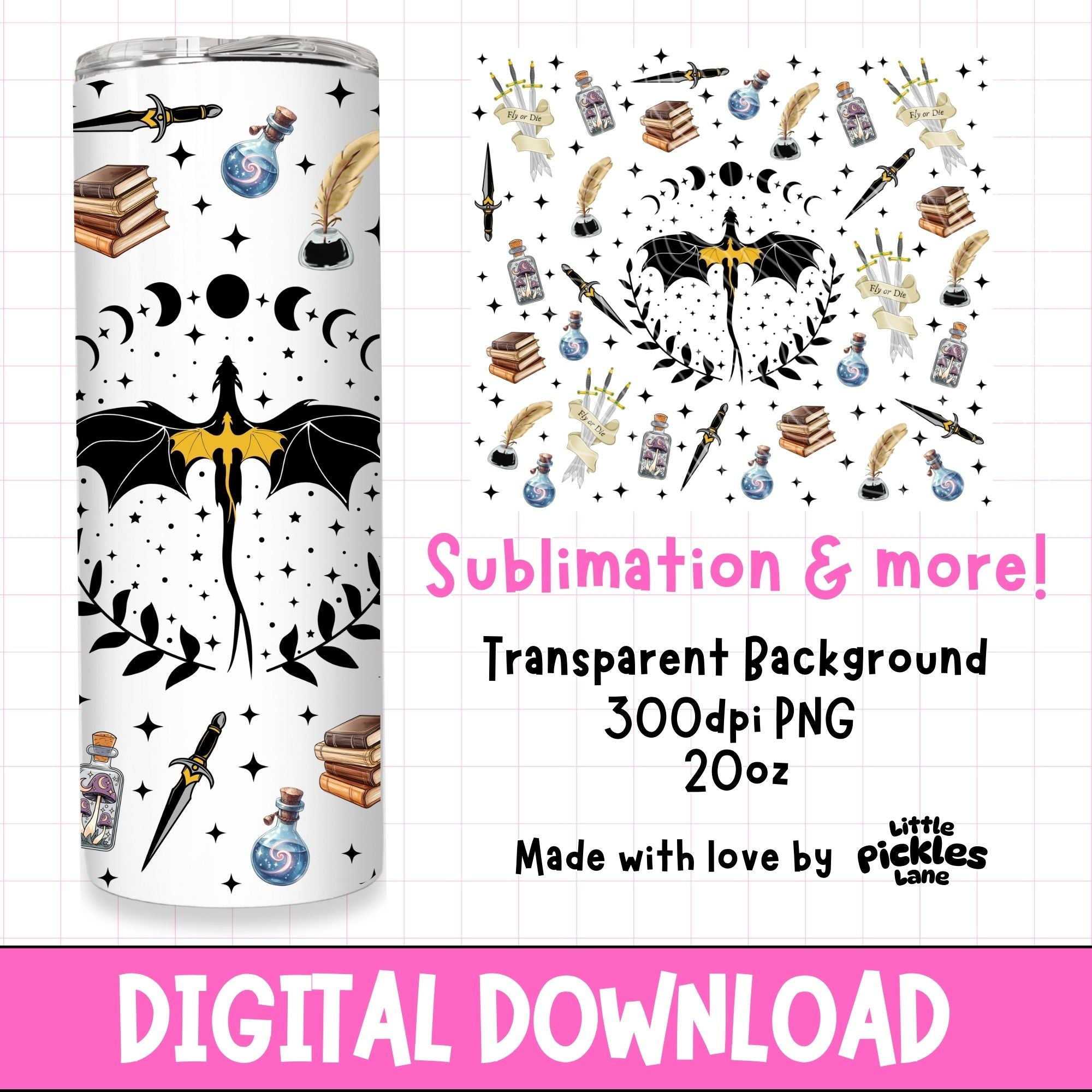 Fourth Wing Dragon 20oz Skinny Sublimation Bookish PNG Wraps ...
