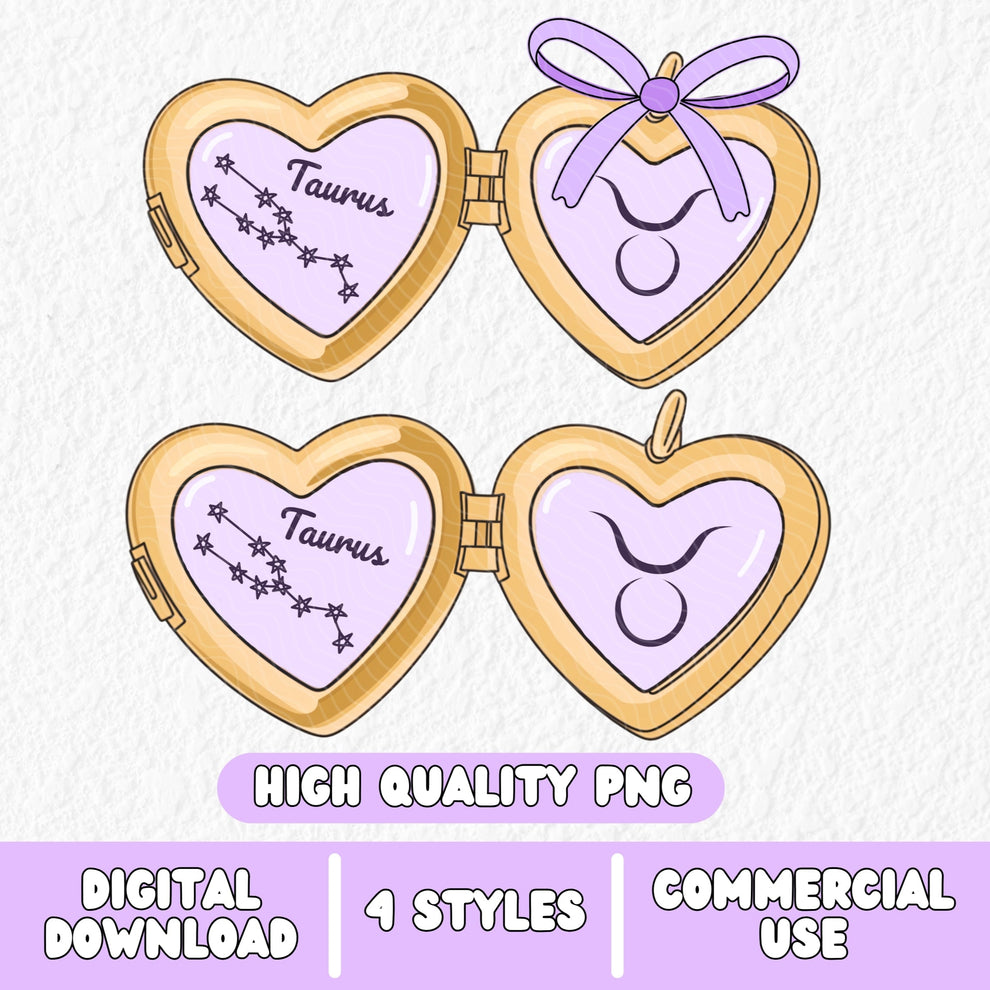 Zodiac Heart Locket Necklace Digital Design | Sublimation Png ...